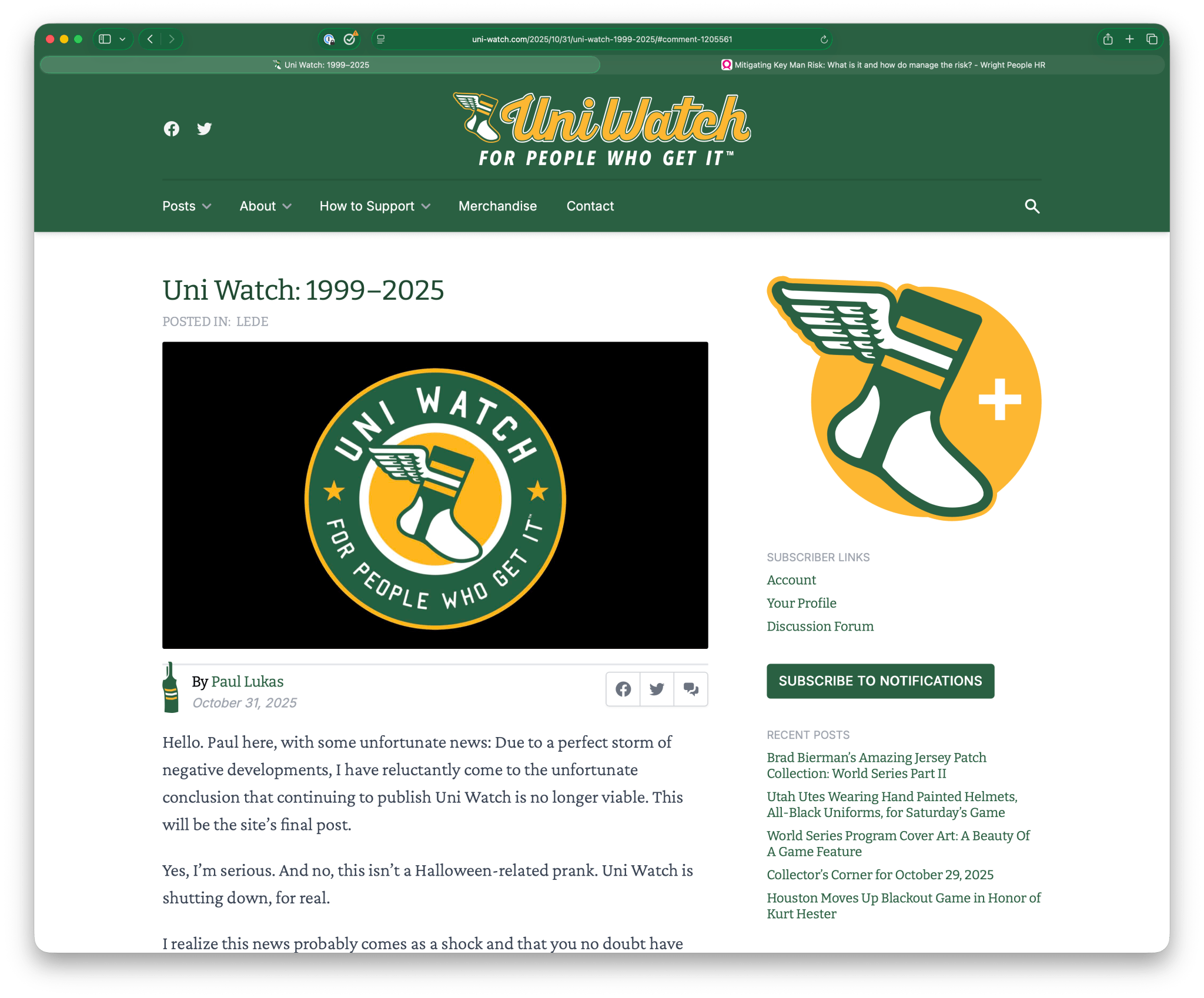 Uni-Watch is shutting down after 26 years. – tow.com